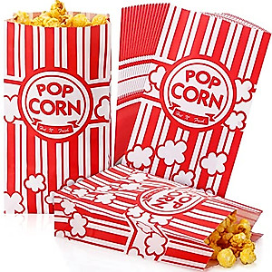 Movie Night Paper Popcorn Bags 2 oz Flat Bottom Popcorn Boxes Red and White Popcorn Container Disposable Popcorn Sleeve Large Popcorn Bucket for Retro Movie Themed Party Carnival Supplies(200 Pieces)