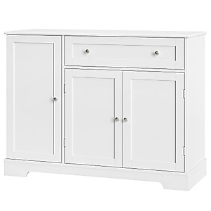 HOSTACK Buffet Cabinet with Storage, Modern Sideboard Buffet with Doors, Wood Coffee Bar Kitchen Storage Cabinet with Drawer and Adjustable Shelf for Kitchen, Dining Room, Living Room, White