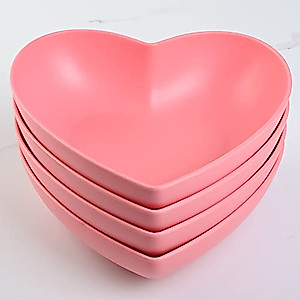 XUEJUN Bamboo Fiber Big Heart-shaped Bowls pink Deep Heart Plates Salad Bowl/Fruit Bowl for Desserts/Pasta/Dinner, 9.7inch