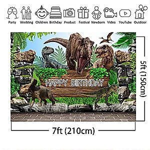MECOLO 7x5ft Dinosaur Theme Backdrops Jungle Park Boy Kids Birthday Party Photography Background for Baby Shower Cake Table Decoration Photo Party Supplies Banner