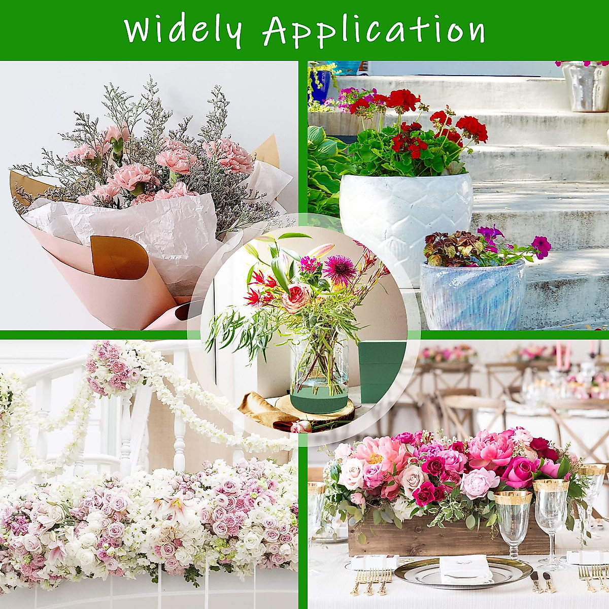 3Pcs Floral Foam Blocks,Prashent Green Wet Dry Flower Foam Plant Foam for Fresh & Artificial Flower Arrangements DIY Craft 5.5”L x 3.1”W x 1.7”H