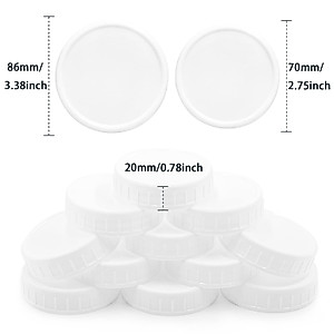 12 Wide Mouth Plastic Mason Jar Lids and 12 Regular Mouth White Canning Lids with Silicone Seals Rings Fits Ball/Kerr Jars, Leak-Proof & Anti-Scratch Surface, 24 Pack