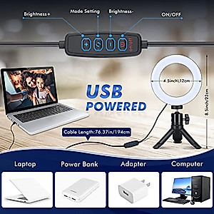 4.5 inch Ring Light for Computer Video Conference Lighting with Clip and Tripod 3 Dimmable Color and 10 Brightness Level Easy to Use Suitable for Webcam Lighting