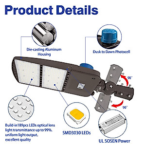 OSTEK 300W LED Parking Lot Light, 5000K 42000LM LED Shoebox Lights with Slip Fitter Mount- Dusk to Dawn Outdoor Area Pole Street Light, 20KV Surge Protection, AC100-277V, UL&DLC Listed