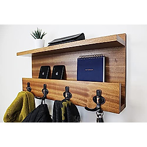 Natural Hardwood Shelf Home Decor - Handmade Entryway Organizer, Key Holder, or Coat Rack. #2 (Sapele)