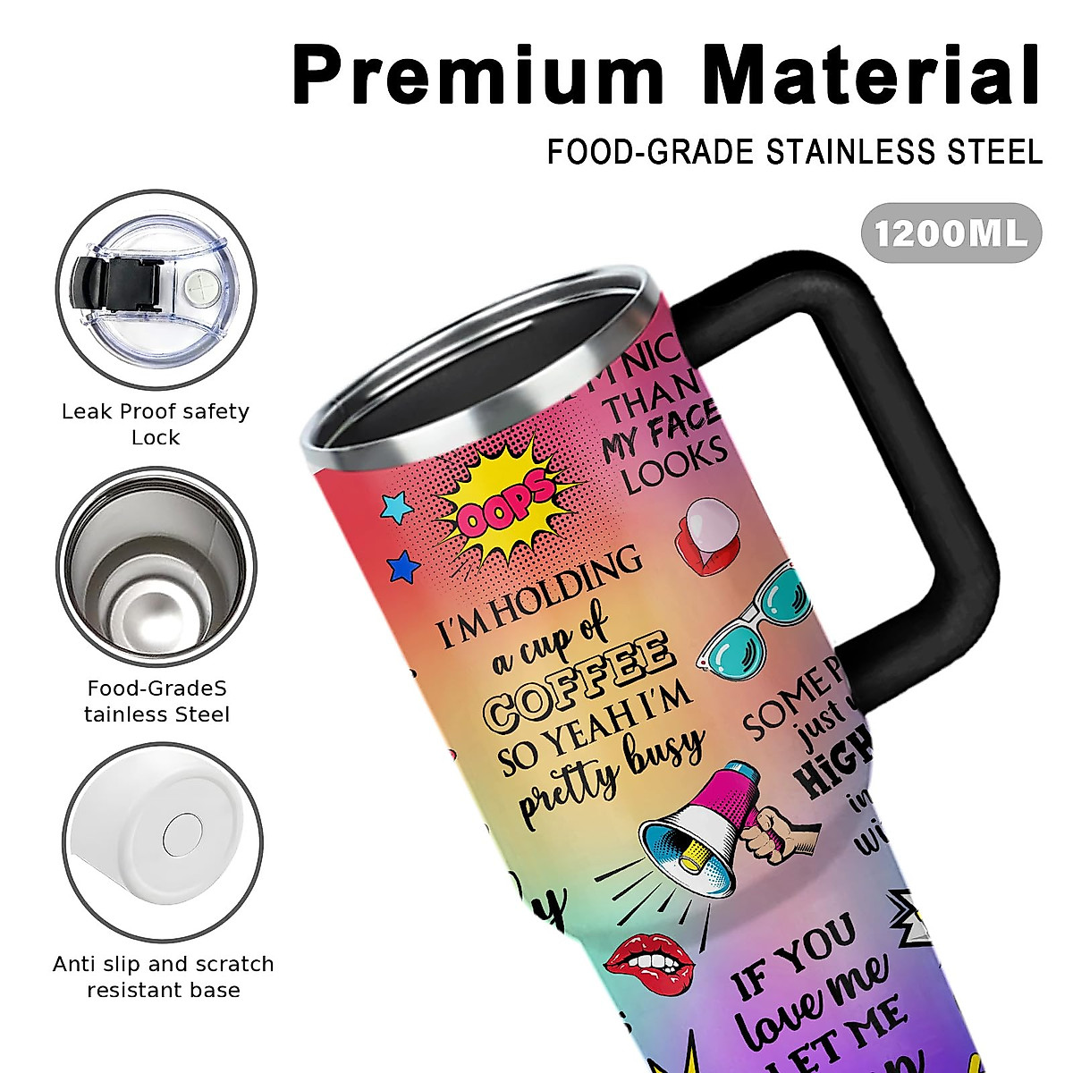 WWHSAI Sarcastic Gifts For Women - Multicoloured Snarky Quotes Travel Tumbler Coffee Mugs 40oz For Women Adult Humor, Funny Girl Gifts Cup, Birthday Sarcasm Gift For Friend Bestie Mom Coworker