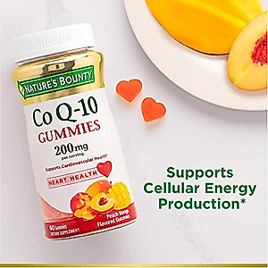 Nature’s Bounty CoQ10 Gummies, Supports Heart Health, CoQ10 200mg, Peach Mango Flavor, 60 Count