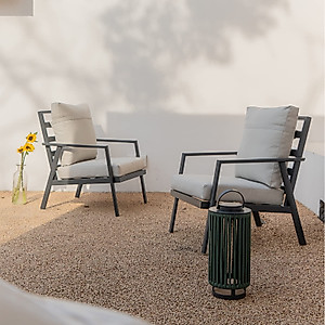 LebenLiebe 2 Pieces Patio Furniture Sets Outdoor Sectional Sofa Set High Back Outdoor Sofas Aluminum Patio Sofa Set with Beige Cushions