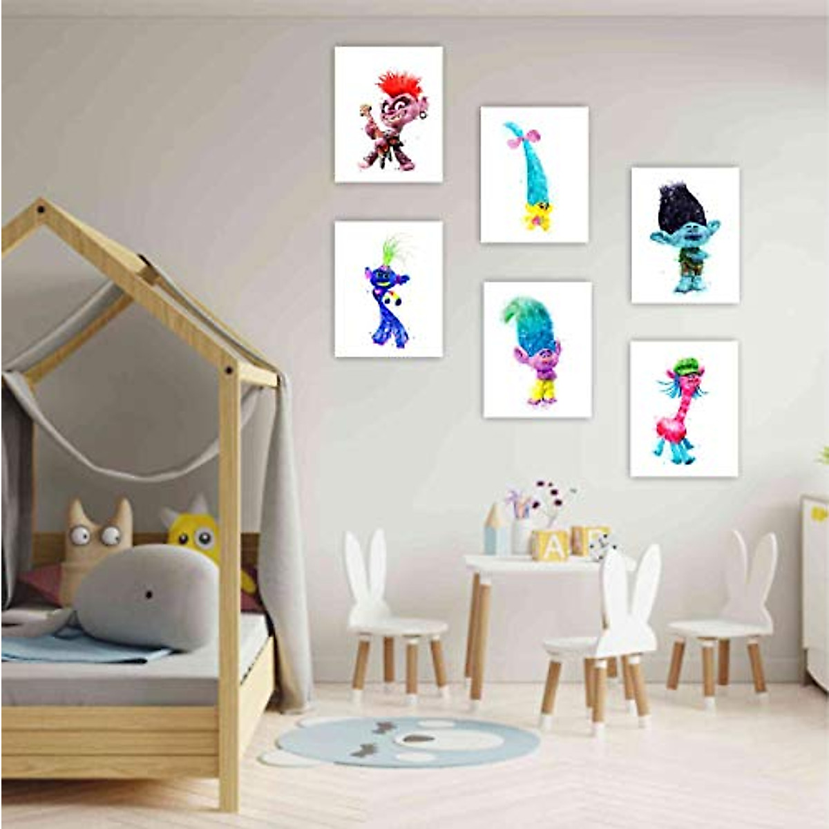 Trolls Posters for Girls Bedroom - Set of 9 Watercolor Wall Decor
