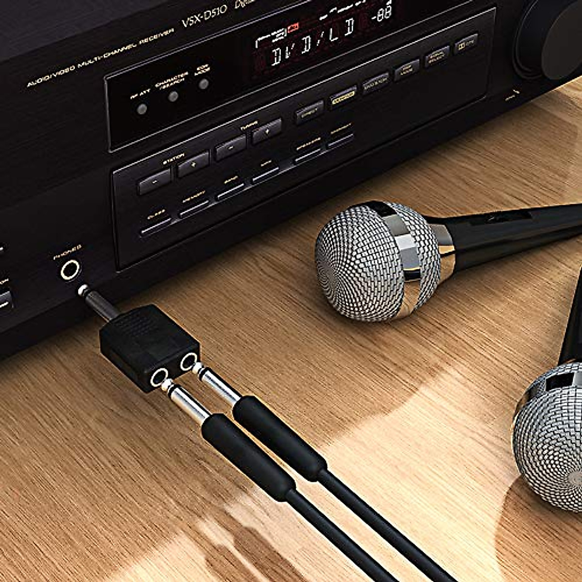 Jelanry 1/4" 6.35mm Stereo Plug Male to Dual 1/4" 6.35mm Jack Female Splitter Adapter, Dual 6.5mm Jack Adapter Audio Y Cable Splitter for Guitar, Microphone, Amplifier TAA Compliant Black 2Pack