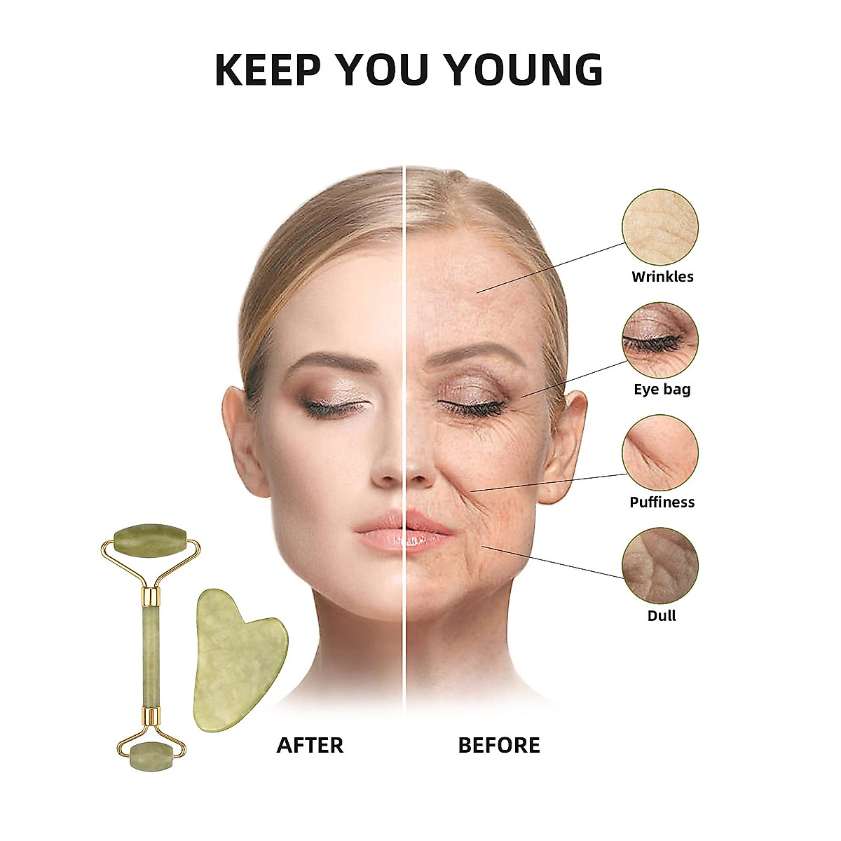 ideayard Face Roller and Gua Sha Set - Jade Roller Anti Aging Massager Tool - Natural Jade Roller for Face and GuaSha Stone for Body - Beauty Roller Skin Care Tools Kit for Slimming & Firming(Green)