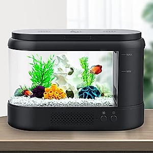 AQQA Aquarium Kit 1.8 Gallon Small Betta Fish Tank with Adjustable LED Lighting (9 Colors) Internal Filter Pump and Air Purification Aromatherapy Function for Home Office (Black)