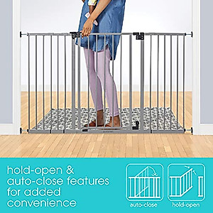 Summer Infant Secure Space Extra-Wide Safety Gate, 28.5 - 52 Inch Wide, for Doorways & Stairways, Auto-Close & Hold-Open, Grey, Slate