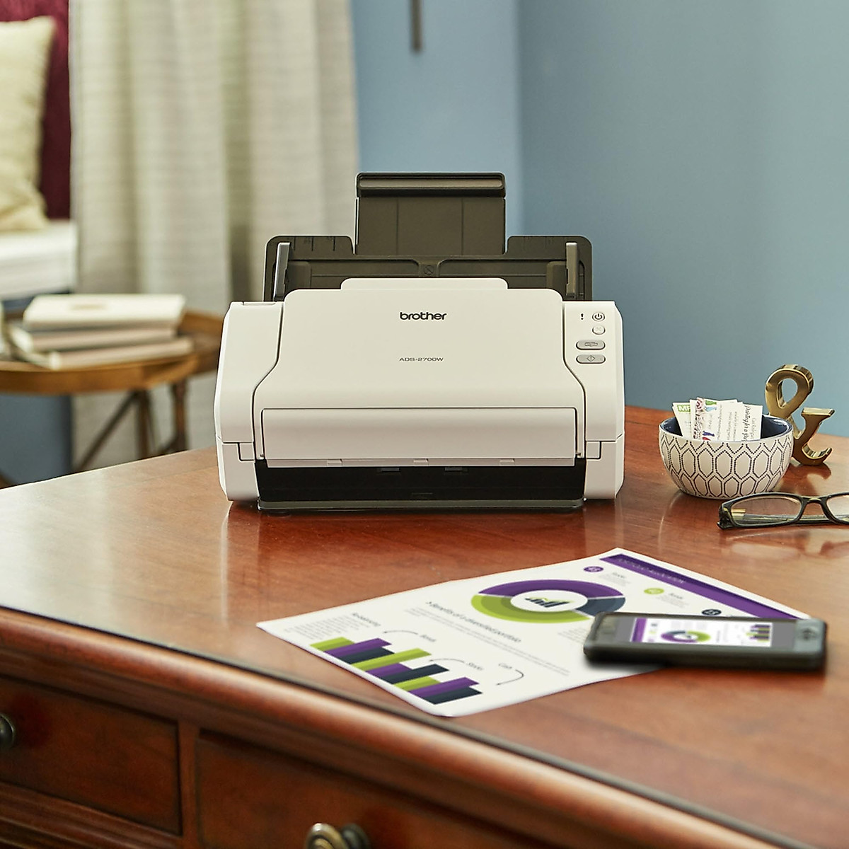 Brother Wireless High-Speed Desktop Document Scanner, ADS-2700W, Touchscreen LCD, Duplex Scanning