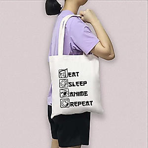 BDPWSS Anime Canvas Tote Bag Anime Lover Gift Anime Fans Bag Eat Sleep Anime Repeat Kawaii Anime Reusable Handbag (Sleep anime TG)
