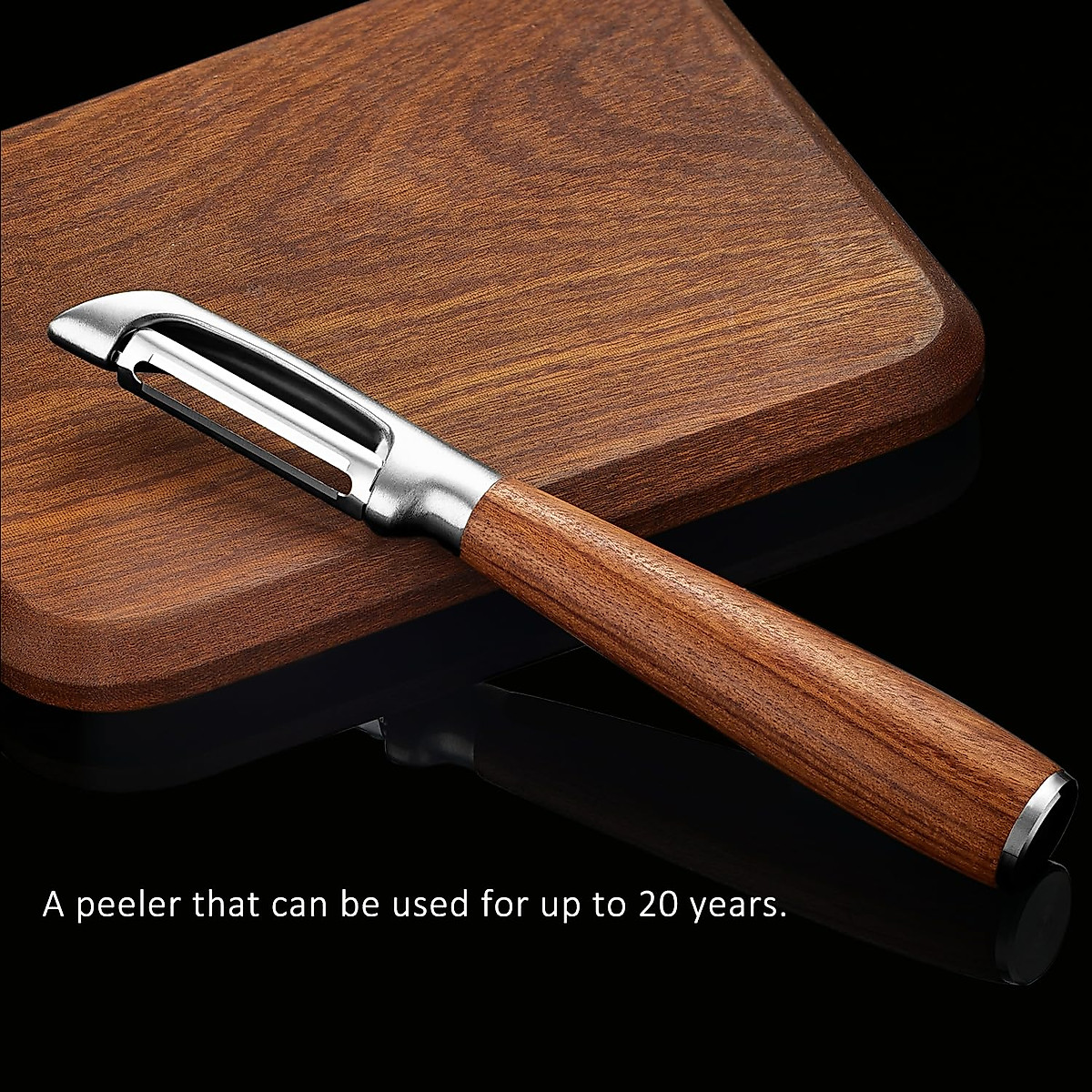 KULUNER Premium 304 Stainless Steel Multifunctional Kitchen Fruit and Vegetable Peeler with Real Wood Handle，Ultra Sharp Strong Blade