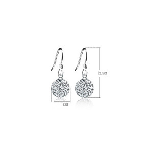 Merdia S925 Sterling Silver Simulated Crystal Ball White Ball Shaped Hook Earrings