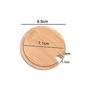 4Pcs Natural Bamboo Mug Lids with Spoon Hole Regular Mouth Mug Cover Heat Resistant Decorative Bamboo Lids Compatible Cup Lid for Drink Cup Coffee Mug Jar (Outer Diameter 3.35inch)