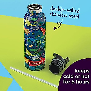 Highlights Dinosaur Glow-in-The-Dark 17" Backpack Set for Kids with 17" Dinosaur Backpack, Insulated Lunch Box, and Leakproof Water Bottle, for Boys and Girls Ages 3+