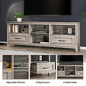 SAINTCY TV Stand for TVs up to 80", Large Television Stands with Drawers for Living Room, Farmhouse Entertainment Center with Storage and Shelves, TV Console Cabinet Furniture for Bedroom (Grey)