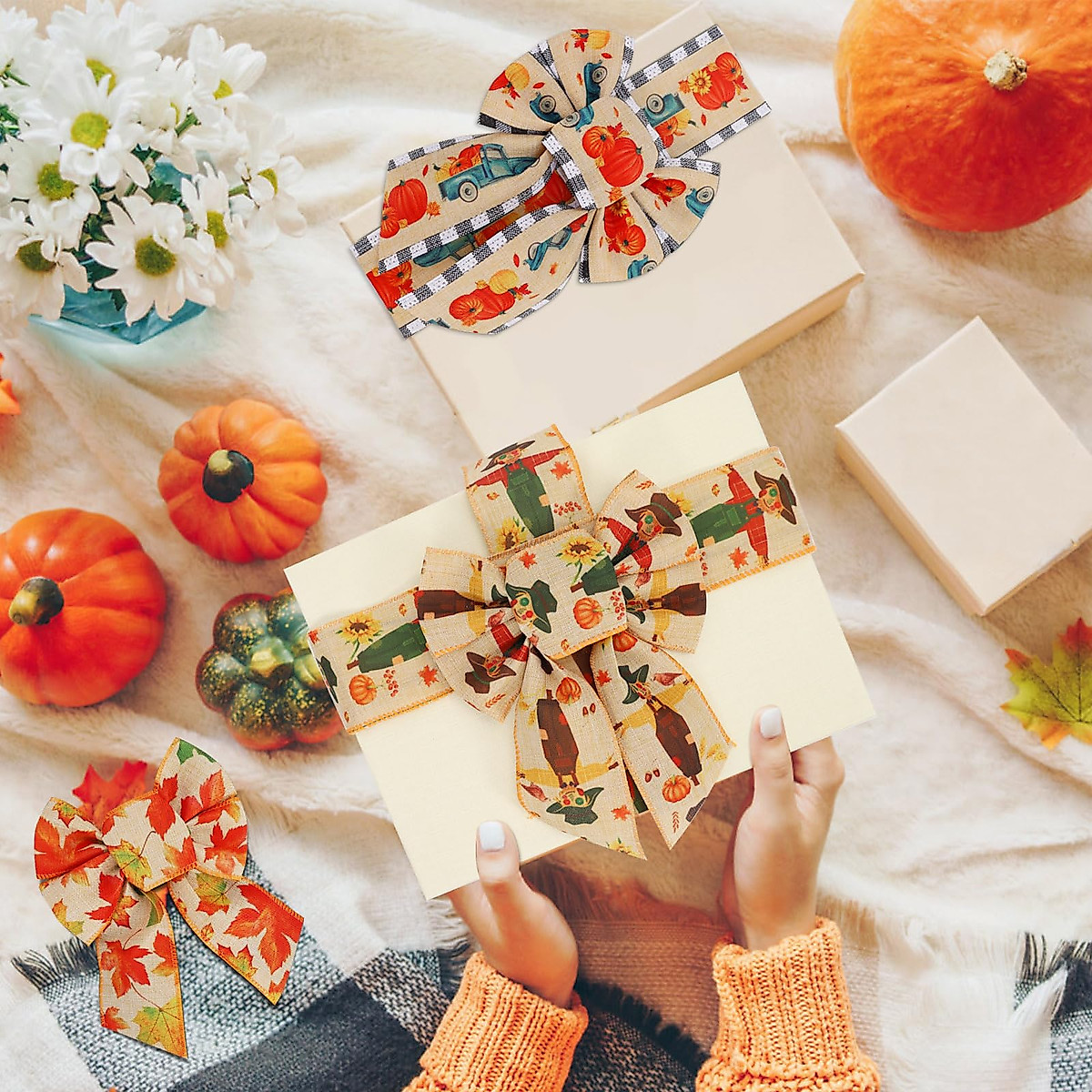 6 Rolls 30 Yards Burlap Ribbon, 2.5″W Buffalo Plaid Wired Edge Ribbon Thanksgiving Theme Craft Ribbon for Wrapping Gifts Making Wreath Bow