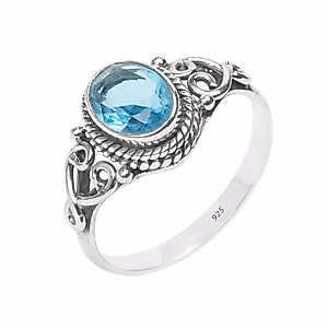 Blue Topaz Stone Ring 925 Sterling Silver Statement Ring For Women Handmade Rings Gemstone Christmas Promise Ring Size US 8 Gift For Her