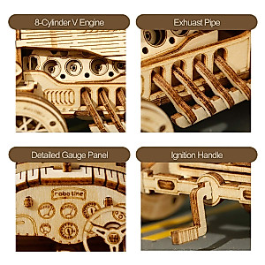 ROKR 3D Wooden Puzzle for Adults-Mechanical Car Model Kits-Brain Teaser Puzzles-Vehicle Building Kits-Unique Gift for Kids on Birthday/Christmas Day(1:16 Scale)(MC401-Grand Prix Car)