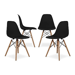 Aron Living Pyramid Set of Four Dining Chair, Black and Rose 42" Round Fiberglass Dining Table