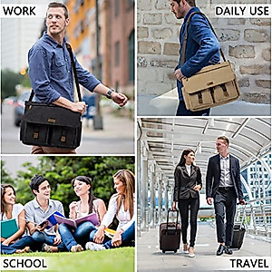 VASCHY Messenger Bag for Men, Vintage Water Resistant Waxed Canvas Satchel 15.6 inch Laptop Briefcase Shoulder Bag with Padded Shoulder Strap Gray