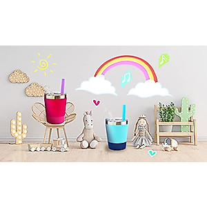 Housavvy Kids Toddler Straw Cups,4 Pack 8 oz,Toddler Smoothie Cups Spill Proof Insulated Kids Stainless Steel Cups Tumbler with Lids Silicone Straws,BPA Free