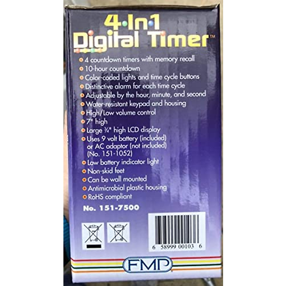 FMP Digital 4 Channel Commercial Kitchen Countdown Timer, Water Resistant, 7-inch Height, White