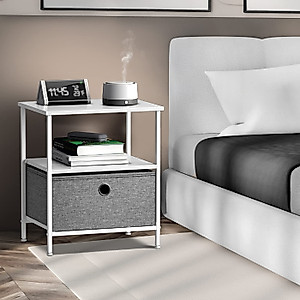 Sorbus Nightstand 1-Drawer Shelf Storage - Bedside Furniture & End Table Chest Dresser with Steel Frame, Wood Top & Easy Pull Fabric Bins for Home, Bedroom, Closets, Bathroom, Office & College Dorm