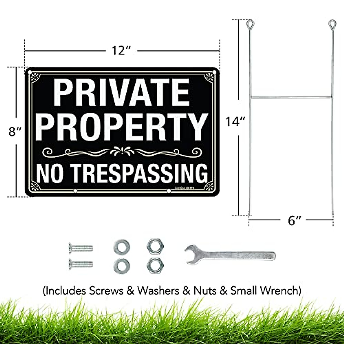 GicnKeuz No Trespassing Signs Private Property Sign with H-stakes, 12"×8" Aluminum Sign, Fade Resistant/Waterproof, Including Screws, Easy to Install, Outdoor Use