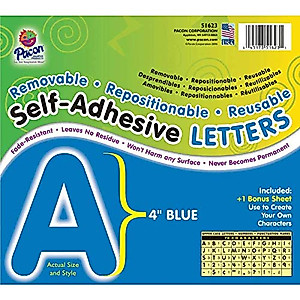 Pacon 0051623 Self-Adhesive Reusable Letter, 4", Blue, Pack of 78