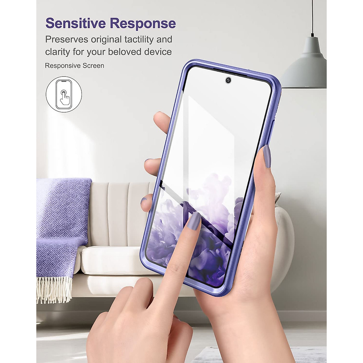 SURITCH Marble Case for Samsung Galaxy S21 FE, [Built-in Screen Protector] Full-Body Protection Shockproof Rugged Silicone TPU Bumper Protective Cover for Galaxy S21 FE 5G 6.4 Inch (Purple Lavender)