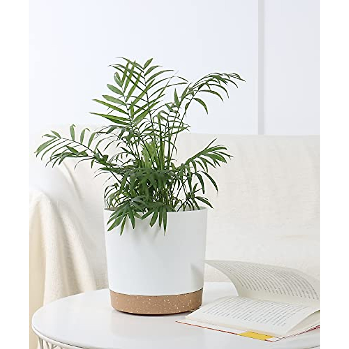 kubvici Planters for Indoor Plants, 8 Inch Plant Pots 2 Pack Flower Pots with Drainage and Saucer for Indoor Outdoor Plants, Plastic Indoor Planter Garden Pot White 8”