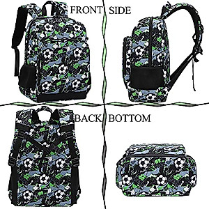 MOCCNORA Backpack for Kids Boys Preschool Backpack with Lunch Box Soccer Printed School Bags for Primary Students
