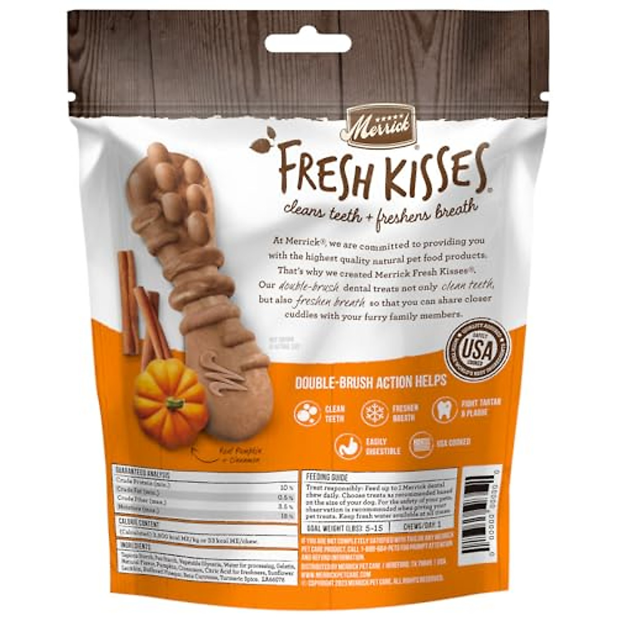 Merrick Fresh Kisses Natural Dental Chews, Treats Infused with Pumpkin and Cinnamon for Tiny Dogs 5-15 Lbs - 5.3 oz. Pouch