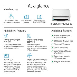 HP Scanjet Pro 2000 s2 Sheet-Feed Scanner (6FW06A)