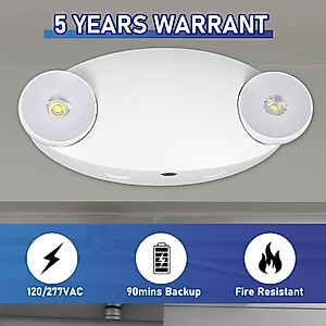 Baquler 4 Pcs LED Emergency Light with Battery Backup 2 Adjustable Head AC 120/277V LED Emergency Lighting UL Certification Emergency Exit Light Commercial Emergency Light Fixture for Business Home