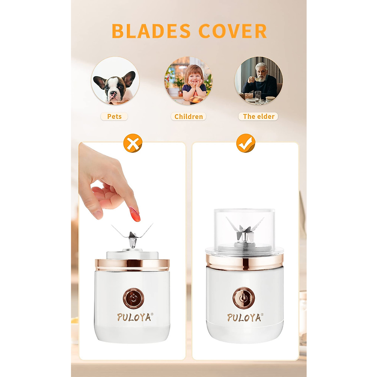 PULOYA Portable Blender, USB-C Rechargeable 14 Oz BPA Free Personal Juicer for Smoothies and Shakes with Travel Cup and Lid, Deep Blue