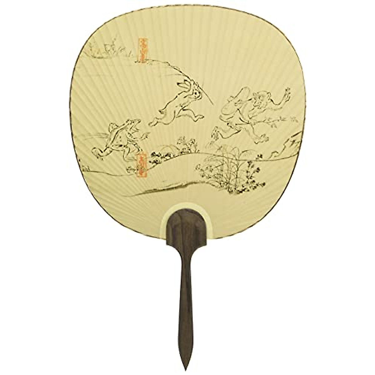 Shiomi Dan Fan, Made in Japan, Fan Choji Carica, Monkey Chasing 8.7 - 8.4 x 14.6 inches (22 - 124 x 37 cm)
