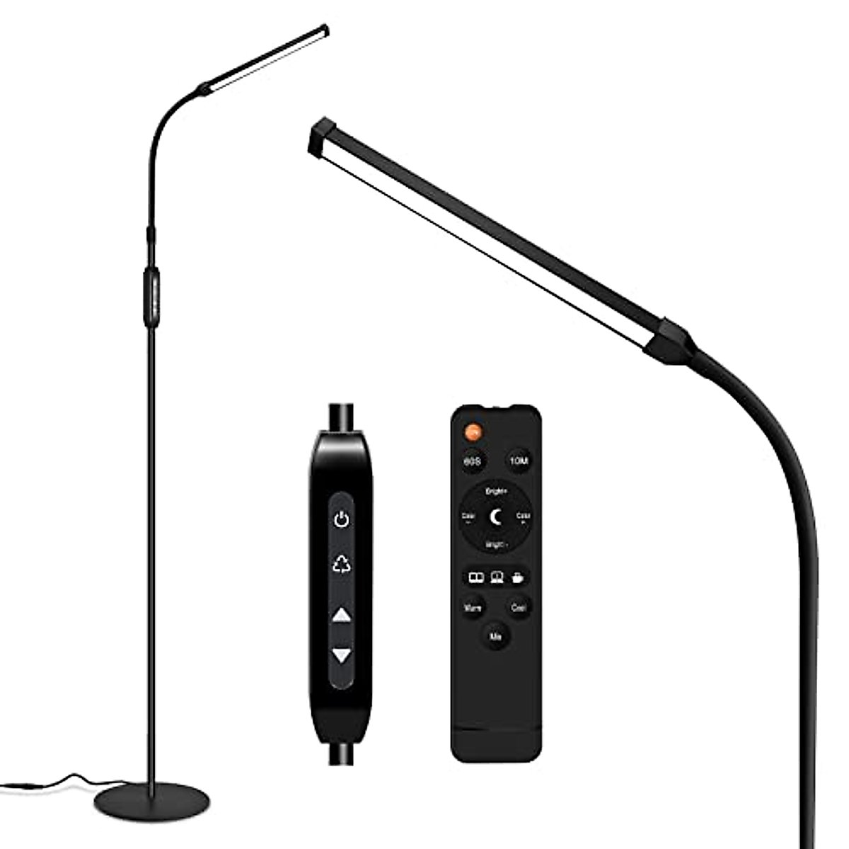 Dragon-Hub Bright Led Floor Lamp with Remote, Floor Light Touch, 3 Colors 5 Brightness 10 Mins Timer, Eyelash Lamp for Eyelash Extensions Lash Light Reading Lamp (Black - R)