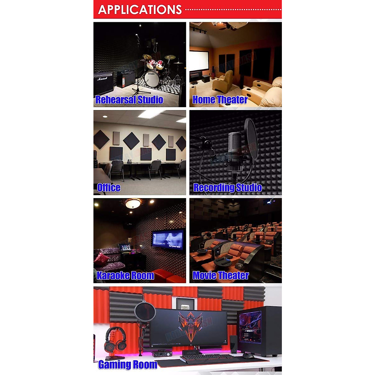 Kaishengwei Acoustic Foam Egg Crate Panel Studio Foam Wall Panel 48" X 24" X 2" (4 PACK, Black)