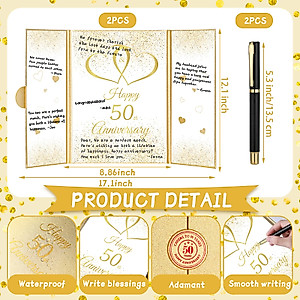 Engrowtic 50th Anniversary Decorations Gold Wedding Anniversary Guest Book with Pen 50 Years Marriage Anniversary Signature Board Happy 50th Anniversary Party Registry Card for Men Women Couple