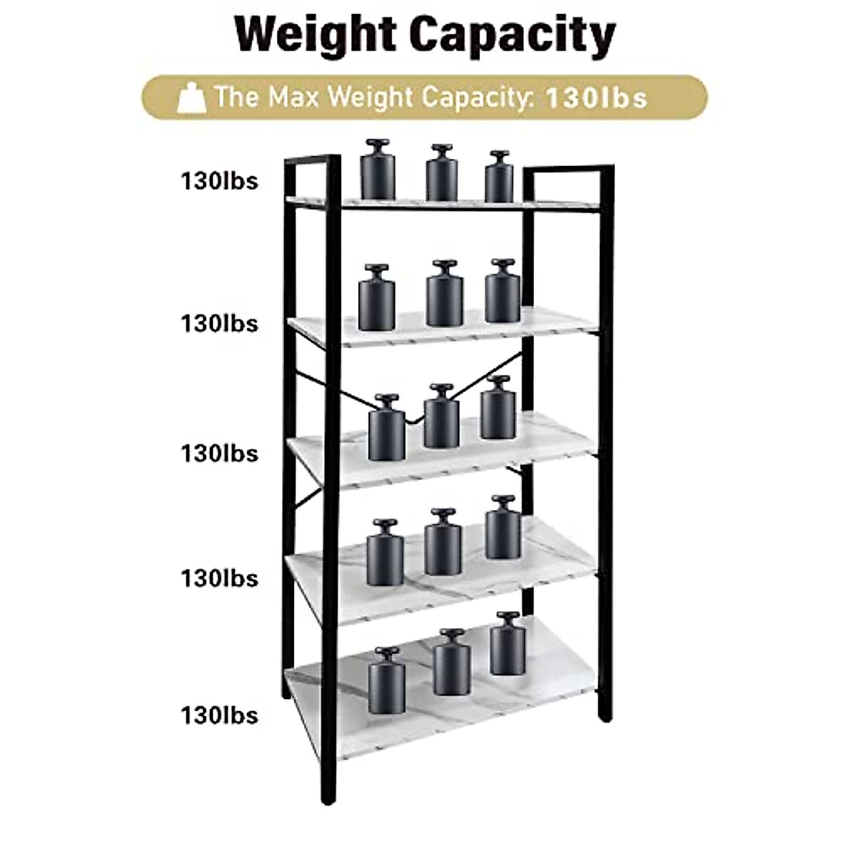 AT-VALY Modern Bookshelf,5-Tier Bookcase MDF Shelving Unit and Metal Frame,Etagere Bookcase for Home Office,Living Room (Black)