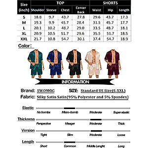 SWOMOG Mens Silk Pajama Set 2 Pieces Short Sleeve Soft Satin Sleepwear Button Down Pj Black Medium