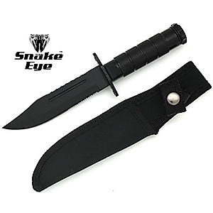 Snake Eye Tactical Serrated Blade 8.5 Inch Survival Knife Heavy Duty Stainless Steel with Kit & Nylon Sheath (Black)
