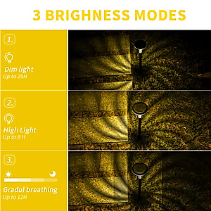 Buloti Solar Pathway Lights, 6 Pack 3 Lighting Modes Solar Outdoor Lights Pathway, Bright Solar Garden Lights Outdoor Waterproof Warm White Solar Path Lights for Walkway, Yard Landscape Lighting