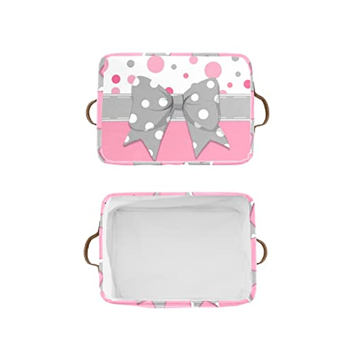 Polka Dots Bow Pink Personalized Storage Bins Basket Cubic Organizer with Durable Handle for Shelves Wardrobe Nursery Toy 1 Pack